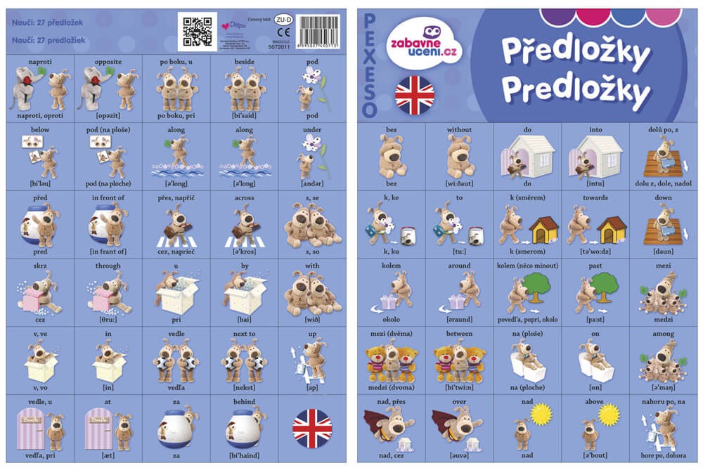 Pexeso - predložky anglické | Skolske–tasky.sk
