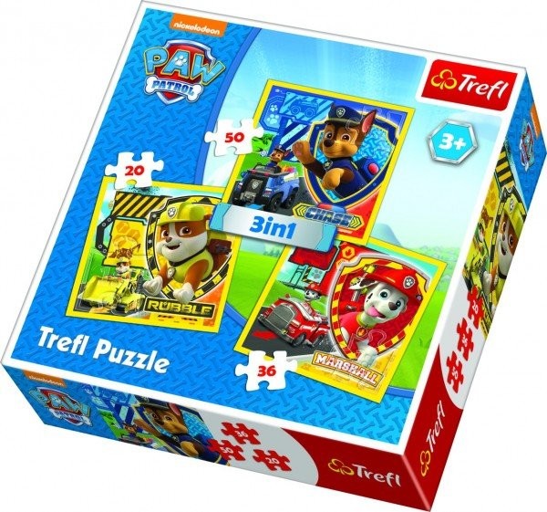 Puzzle 3v1 Marshall, Rubble a Chase Paw Patrol 20x19,5cm | Skolske–tasky.sk