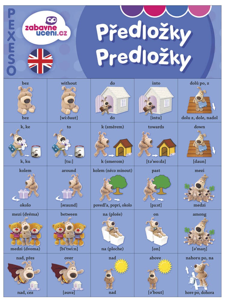 Pexeso - predložky anglické | Skolske–tasky.sk