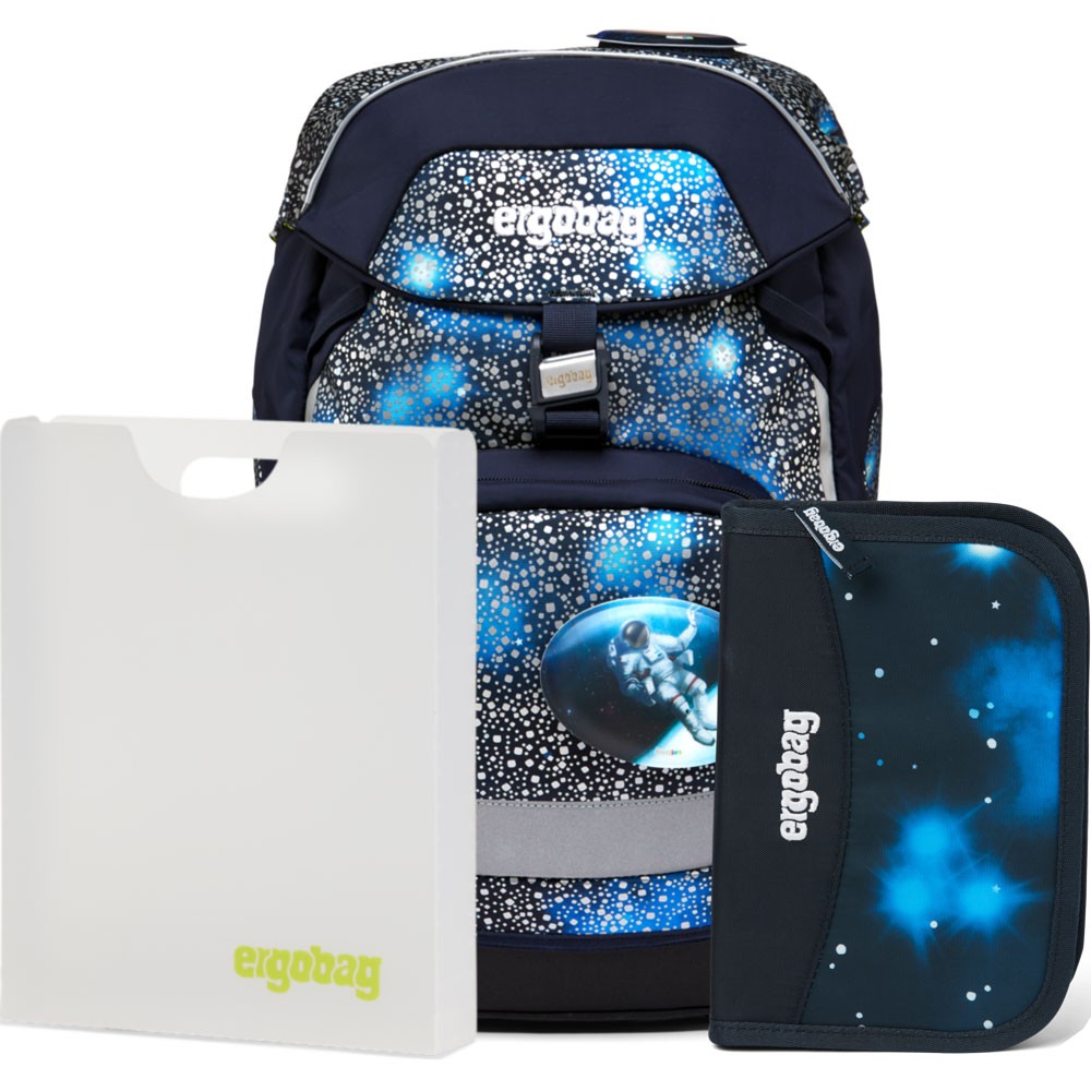 Školský set Ergobag prime Modrý reflexní 2023 batoh+peračník+dosky | Skolske–tasky.sk