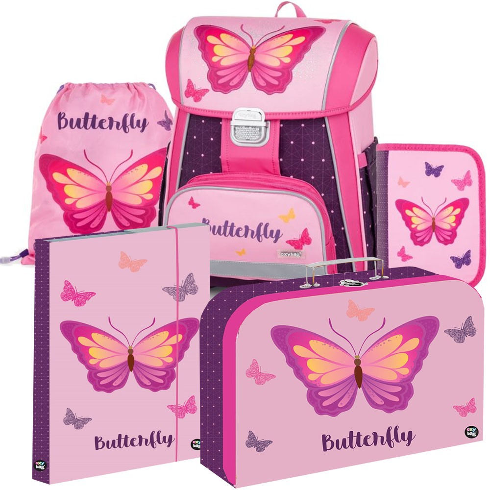 Školská aktovka pre prvákov Oxybag PREMIUM Motýľ 5dielny set | Skolske–tasky.sk